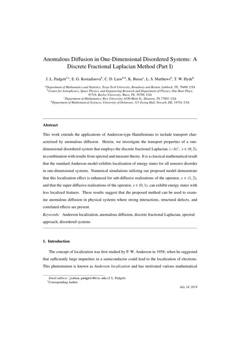 Pdf Anomalous Diffusion In One Dimensional Disordered Systems A