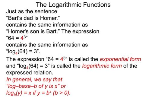 26 the logarithm functions x | PPT