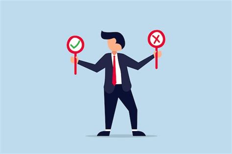 Premium Vector Business Decision Right Or Wrong Thoughtful Businessman Holding Right Or Wrong