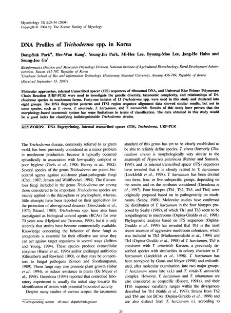 Pdf Dna Profiles Of Trichoderma Spp In Korea