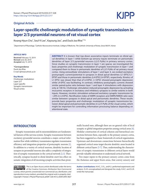Pdf Layer Specific Cholinergic Modulation Of Synaptic Transmission In Layer 23 Pyramidal