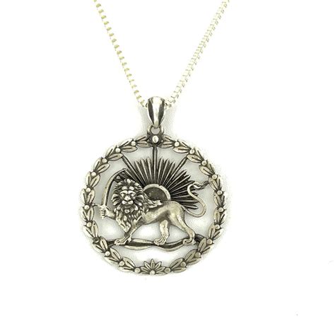 Lion And Sun 925 Silver Necklace Persiscollection Farvahar Pendant