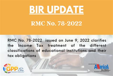 Rmc No 78 2022 Bir Clarifies The Tax Treatments And Obligations Of