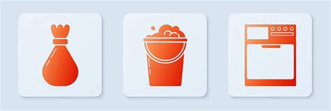 거품과 거품 쓰레기 봉투와 와셔와 양동이를 설정합니다 흰색 정사각형 버튼 벡터 가방에 대한 스톡 벡터 아트 및 기타 이미지 가방 가사 집안일 가정 생활 Istock