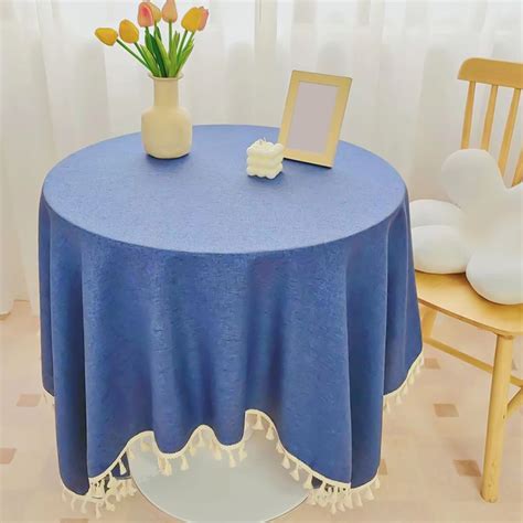 Rnemite Amo Round Table Cloth Linen Tablecloths With Fringe For Small