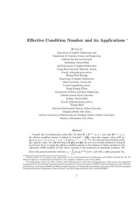 Pdf Effective Condition Number And Its Applications