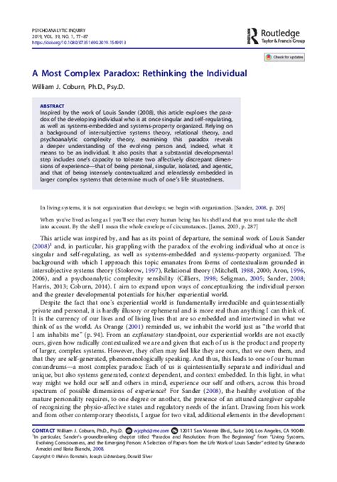 Pdf A Most Complex Paradox Rethinking The Individual