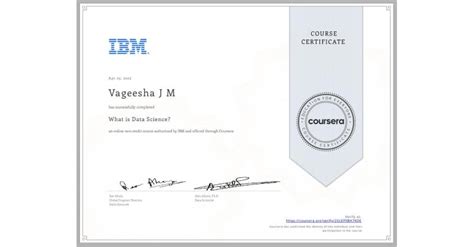 Vageesha J M On Linkedin Completion Certificate For What Is Data Science