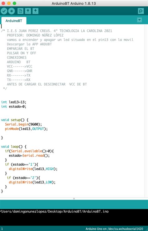 2 programa arduino para comunicarnos con el bluetooth controlamos