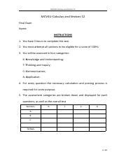 MCV U Calculus And Vectors Final Exam Overview Course Hero