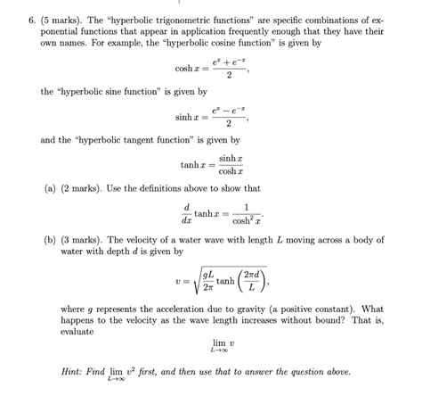 solved 6 5 marks the “hyperbolic trigonometric