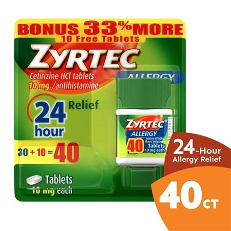 Zyrtec 24 Hour Allergy Relief Tablets With 10 Mg Cetirizine Hcl 40 Ct