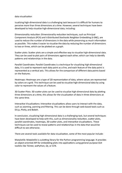 Data Visualisation Data Visualisation Isualizing High Dimensional Data Is A Challenging Task