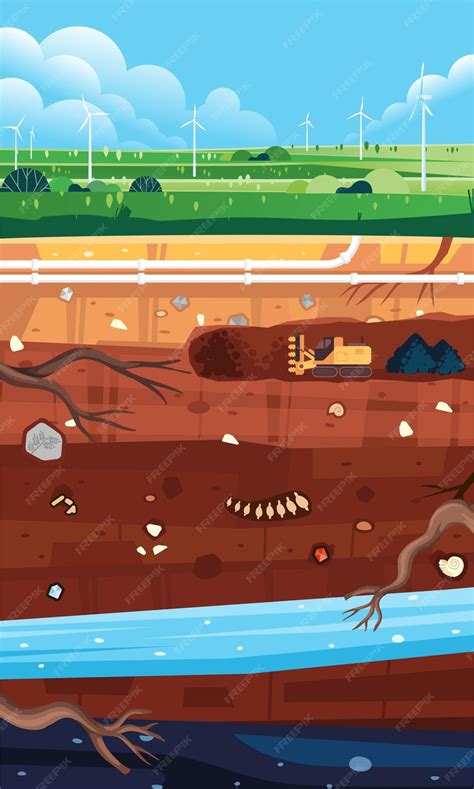 Premium Vector Soil Layer With The Top Layer Of Hill Green Land With