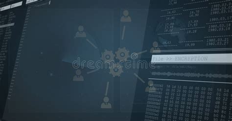 Image Of Network Of Digital Icons Over Data Processing Against Blue Background Stock
