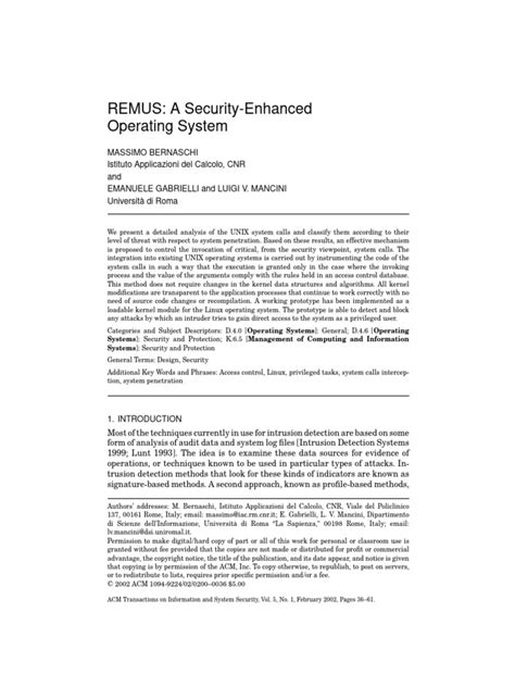 Remus A Security Enhanced Operating Syst Pdf Operating System