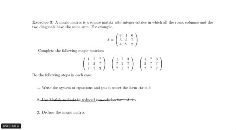 Exercice 3 A Magic Matrix Is A Square Matrix With