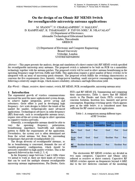 on the design of an ohmic rf mems switch 2 pdf antenna radio