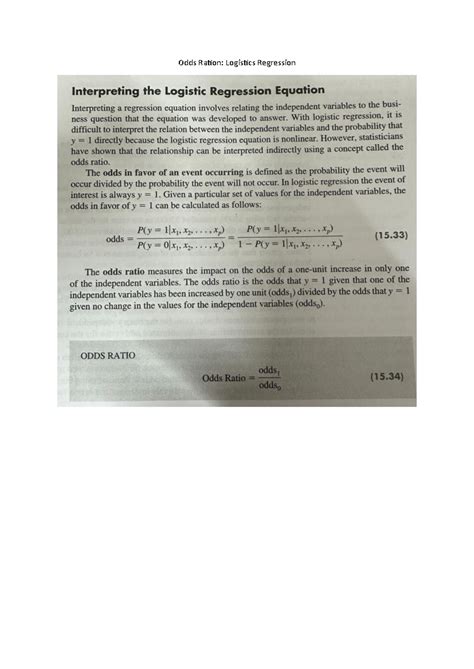 Odds Ratio Logistic Regression Economics Studocu