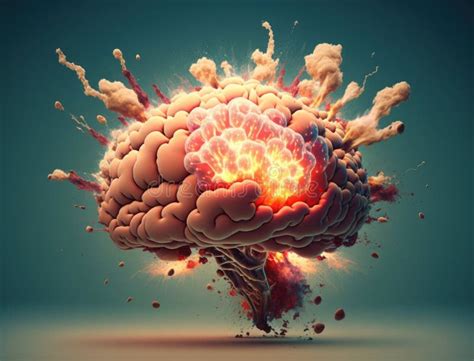 Human Brain Exploding On A Solid Background Mind Blown Concept Stock