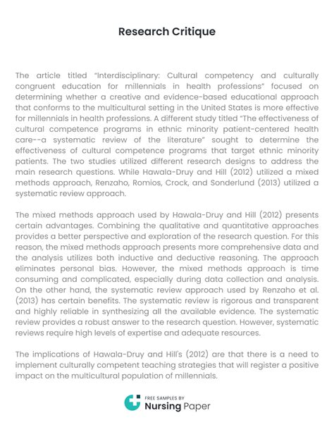 Research Critique Essay 640 Words Nursing Paper