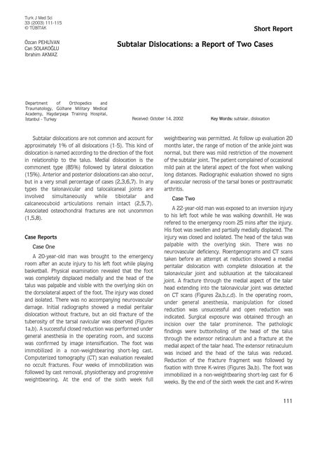 Subtalar Dislocation Pdf