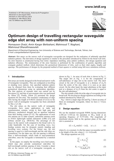 pdf optimum design of travelling rectangular waveguide edge slot