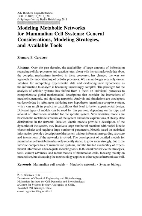 Pdf Modeling Metabolic Networks For Mammalian Cell Systems General