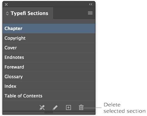 delete a typefi section typefi support