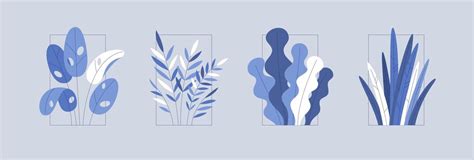 Premium Vector Grass Leaves And Branches Of Plants Monochrome Vector Illustration In Flat