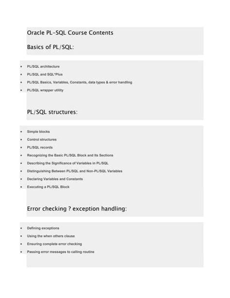 Plsql Course Contents Docx
