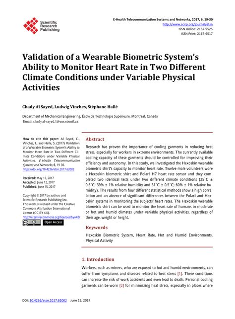 Pdf Validation Of A Wearable Biometric Systems Ability To Monitor Heart Rate In Two Different