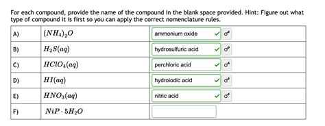 Solved For each compound, provide the name of the compound | Chegg.com