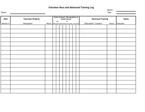 Free Printable Volunteer Hours Log Templates Excel Pdf Form Sheet