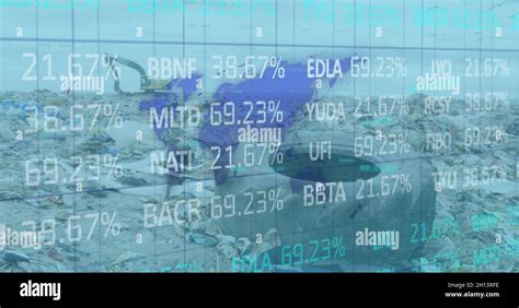 Digital Composite Image Of Stock Market Data Processing Over World Map