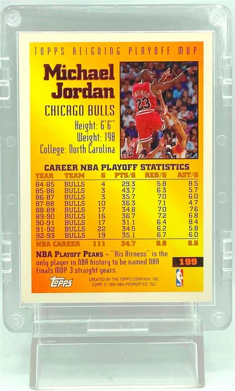 1994 Topps Reigning Playoff Mvp Michael Jordan 199 Statistics