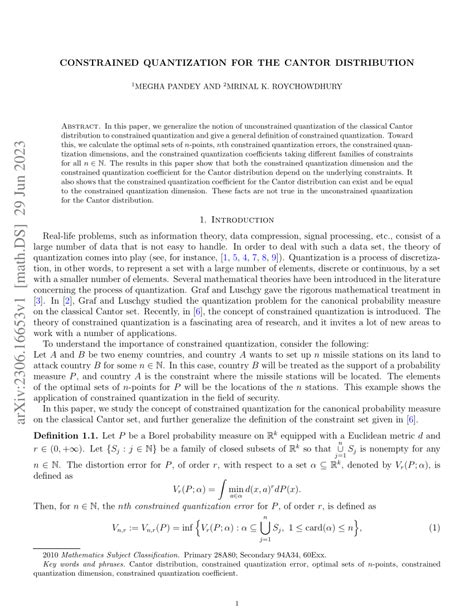 Pdf Constrained Quantization For The Cantor Distribution