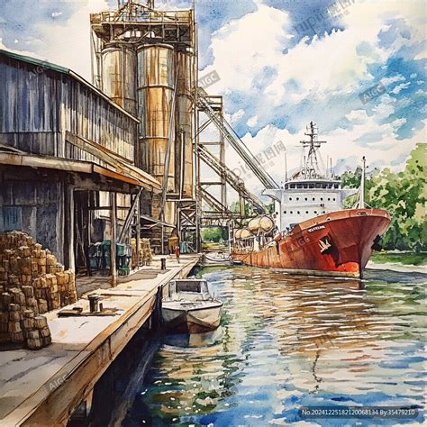 Ai创作图工业油画场景 1862造船厂 船舶水粉画 码头风景画 海港插画 粮船 上滘船厂 水码头运货物 旱码头插画 古仓库码头 码头文化场景 工业生产油画 造船工艺工场造船 古代造船厂 宝船厂