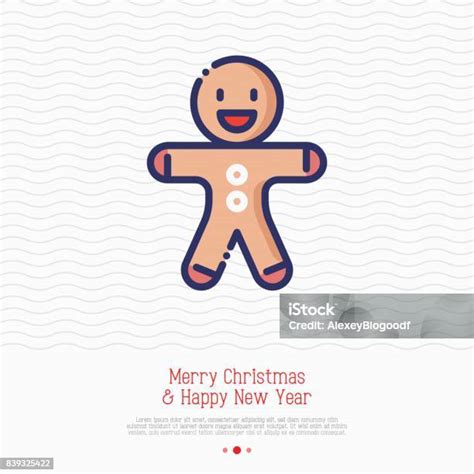 진저 브레드 남자 얇은 라인 아이콘입니다 벡터 일러스트입니다 크리스마스와 새 해 인사말 카드에 대 한 요소의 상징 공휴일에 대한