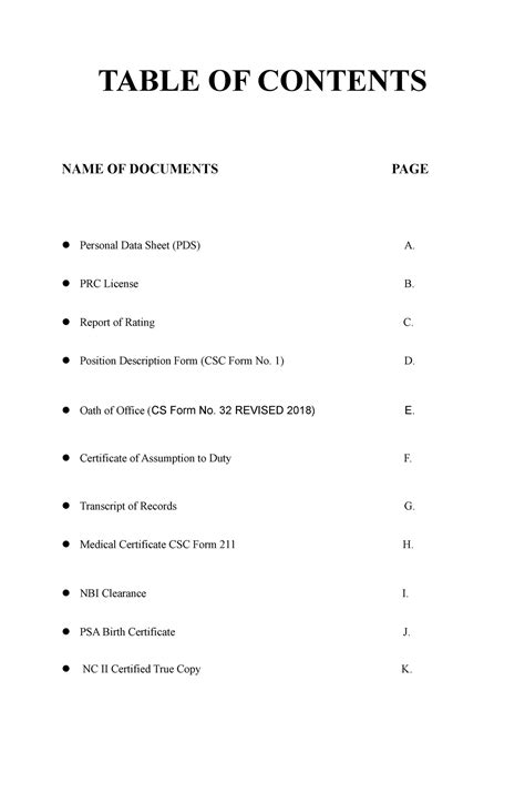 Table Of Contents Deped Requirement Table Of Contents Name Of