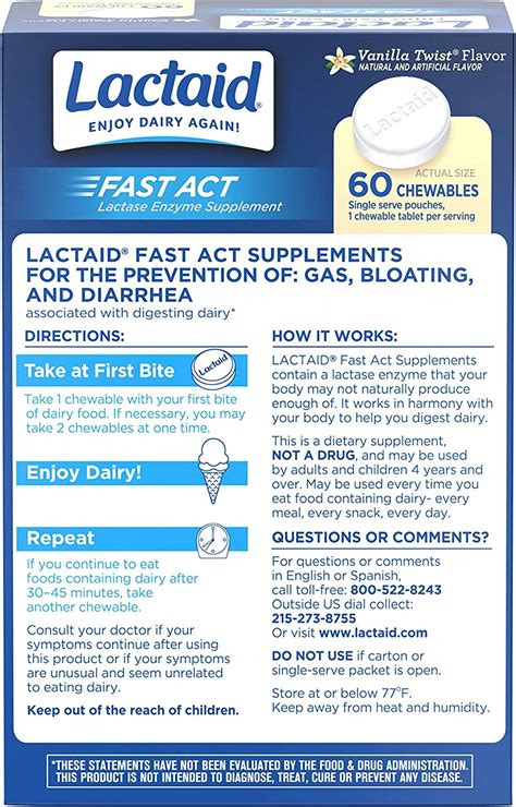 Lactaid Fast Act Lactose Intolerance Relief Chewables With Natural