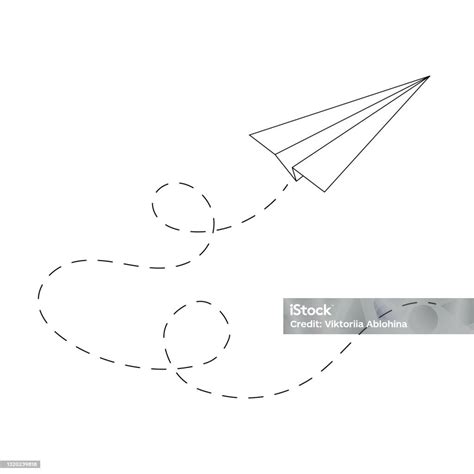 경로가있는 종이 접기 종이 비행기를 비행 비행기 대시 라인 성공 의사 소통 여행 상상력 욕망 창의력 꿈의 상징 벡터 개요 그림 아이콘에 대한 스톡 벡터 아트 및 기타 이미지
