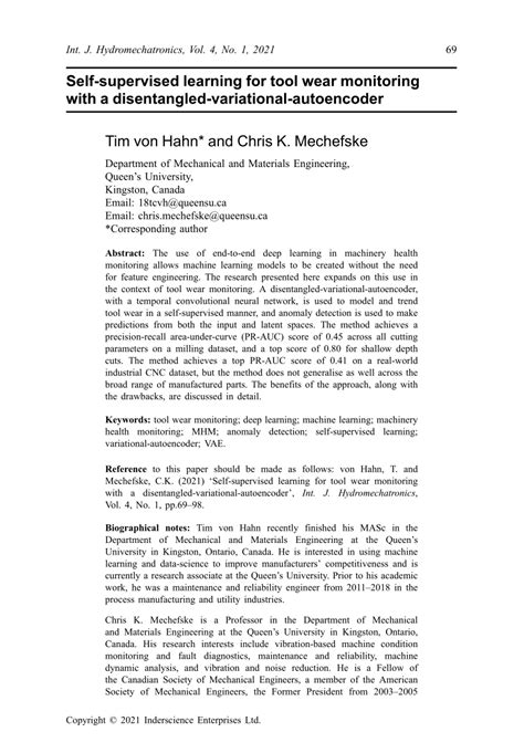 Pdf Self Supervised Learning For Tool Wear Monitoring With A Disentangled Variational Autoencoder