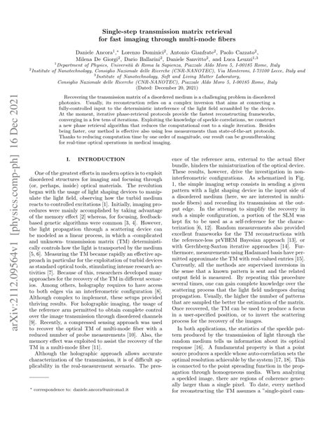 Pdf Single Step Transmission Matrix Retrieval For Fast Imaging Through Multi Mode Fibers