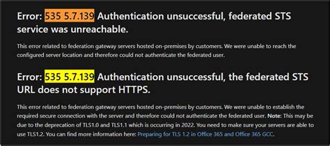 smtp server errors 535 5 7 139 authentication unsuccessful basic