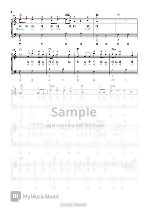 방탄소년단 Bts Yet To Come 쉽고짧은다장조 초급 계이름악보포함 악보 By Lucid Piano