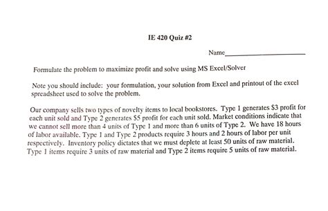 solved formulate the problem to maximize profit and solve