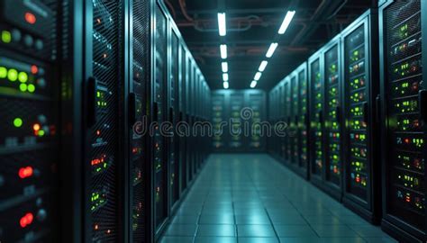 Empty Modern Server Room Displays Rows Of Computer Racks Modern Tech Infrastructure Inside