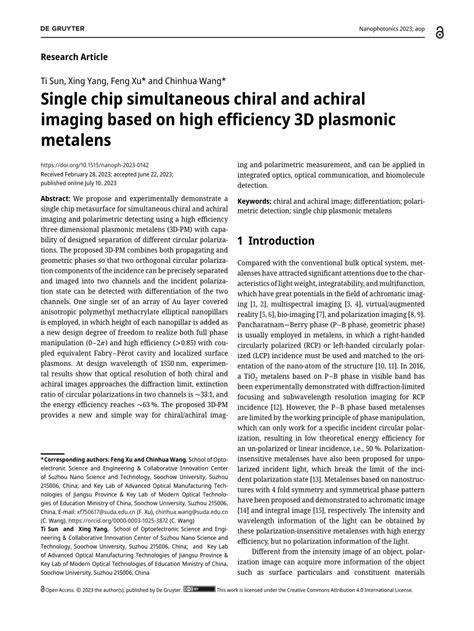 Pdf Single Chip Simultaneous Chiral And Achiral Imaging Based On High Efficiency 3d Plasmonic