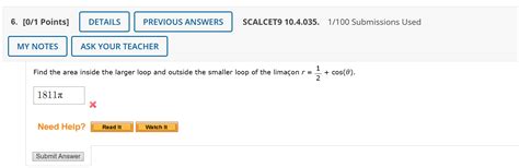 solved find the area inside the larger loop and outside the